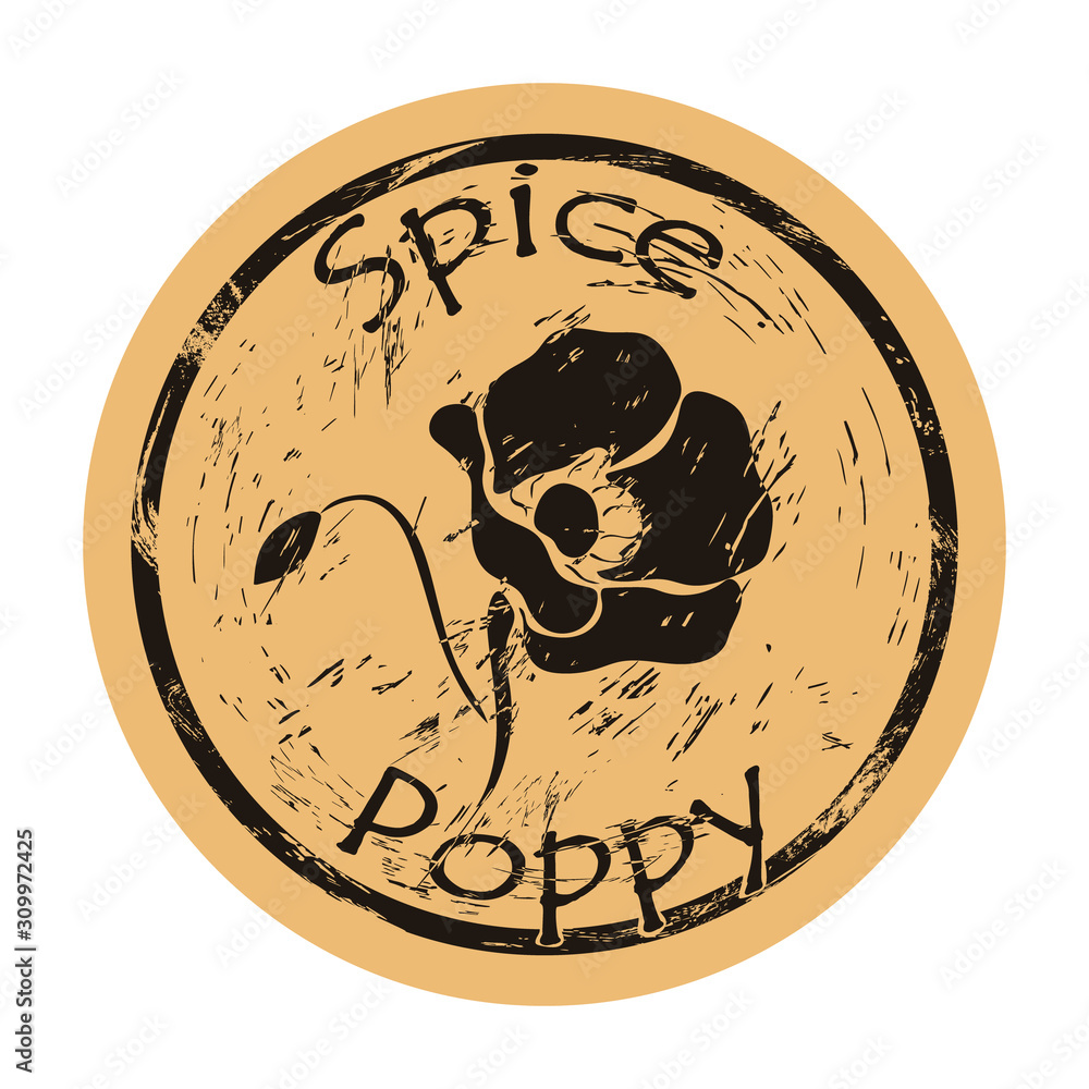 Poppy spice view icon vector round shabby emblem design, old retro ...