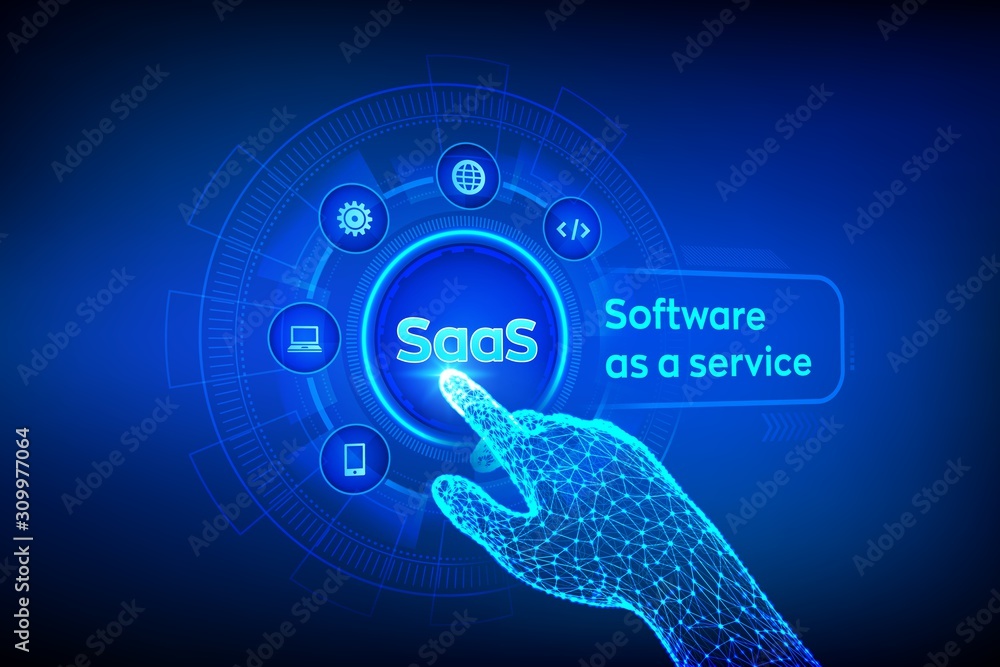 SaaS. Software as a service. Internet and technology concept on virtual ...