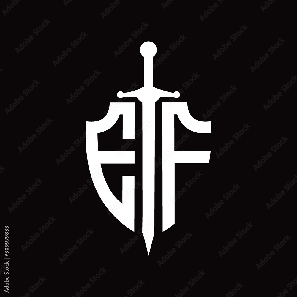 EF logo with shield shape and sword design template Stock Vector ...