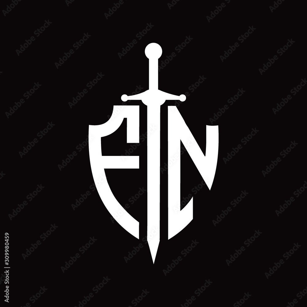 FN logo with shield shape and sword design template Stock Vector ...