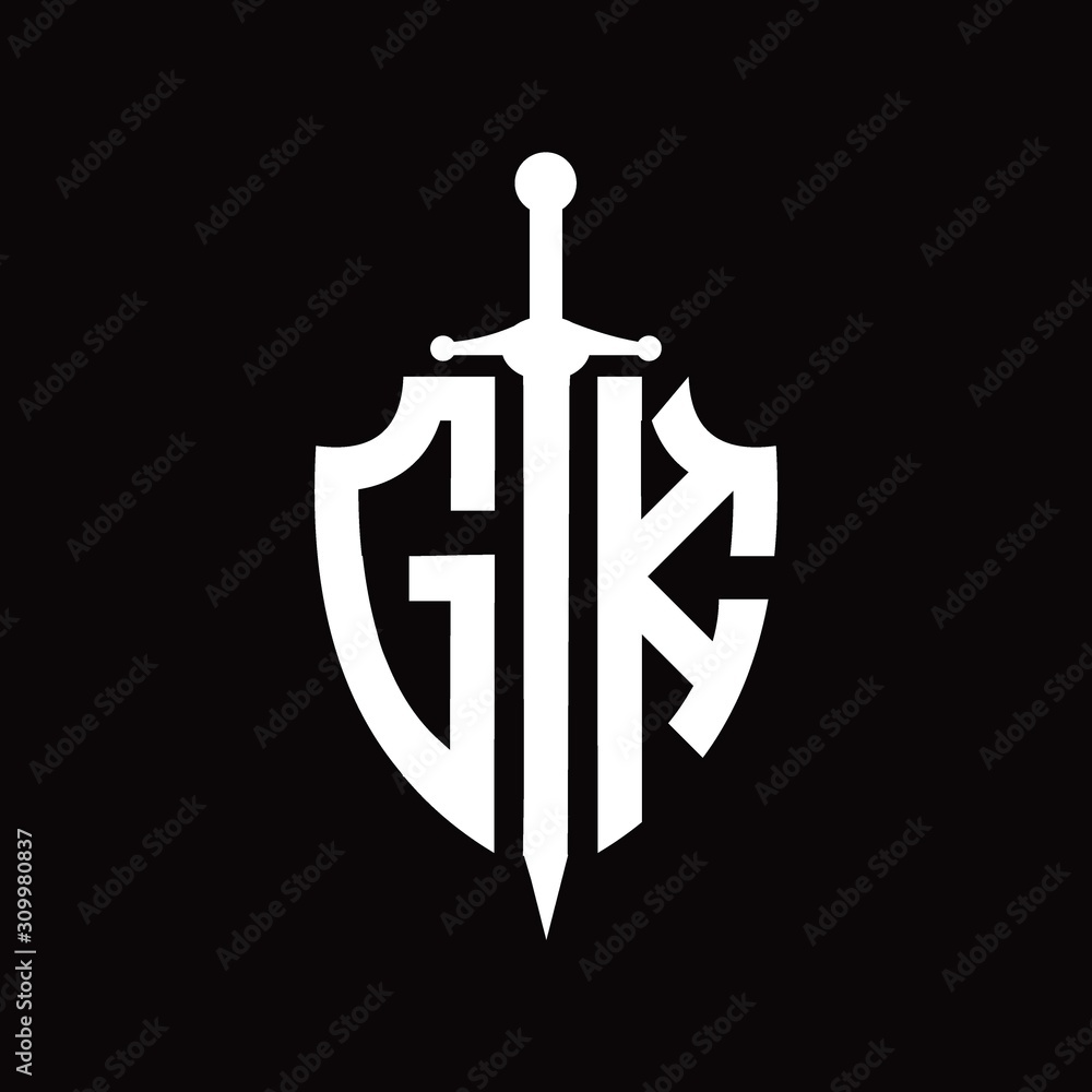 GK logo with shield shape and sword design template Stock Vector ...