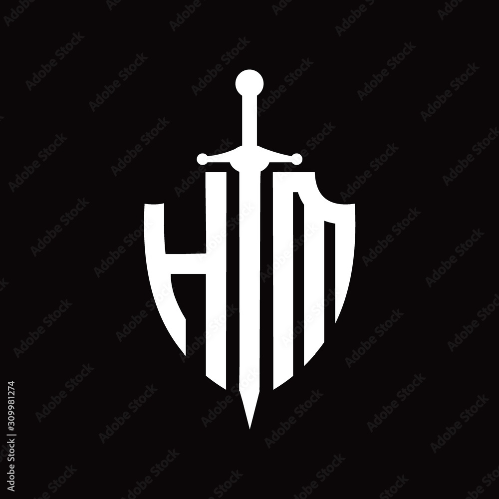 HM logo with shield shape and sword design template Stock Vector ...