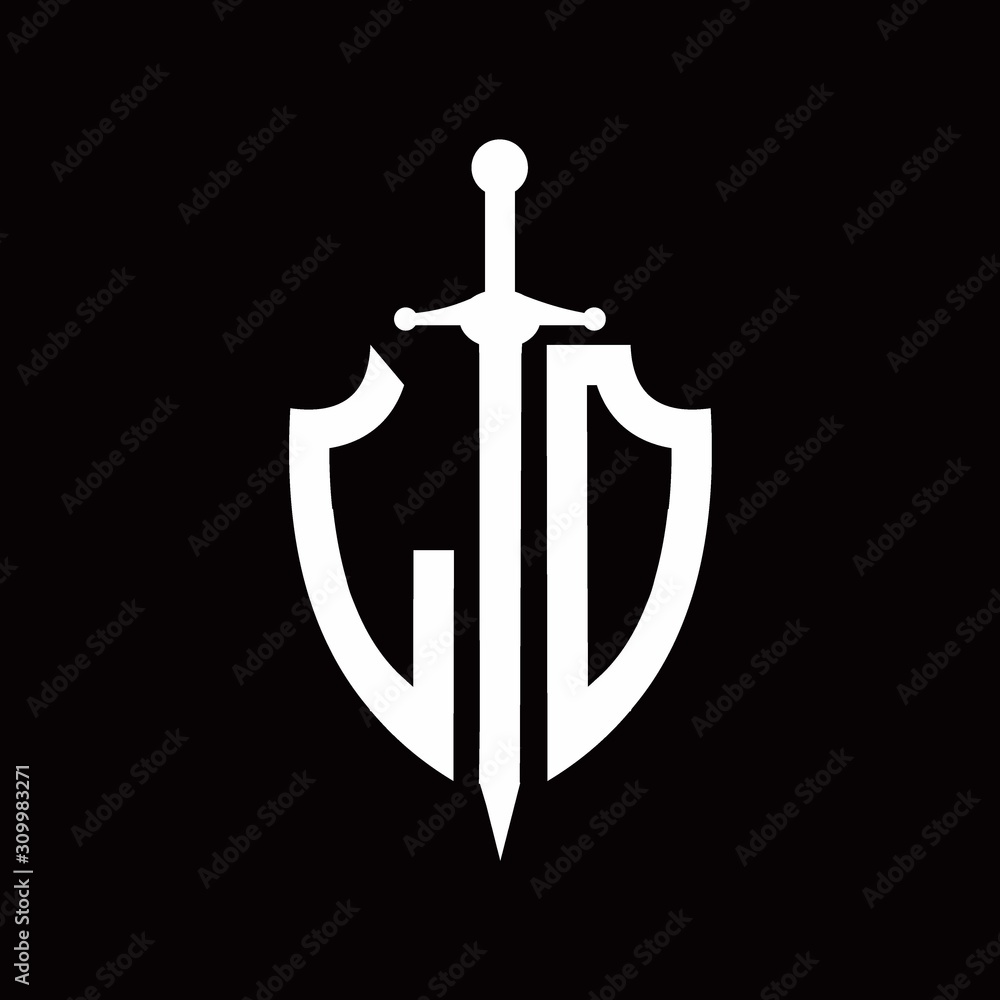 LD logo with shield shape and sword design template Stock Vector ...
