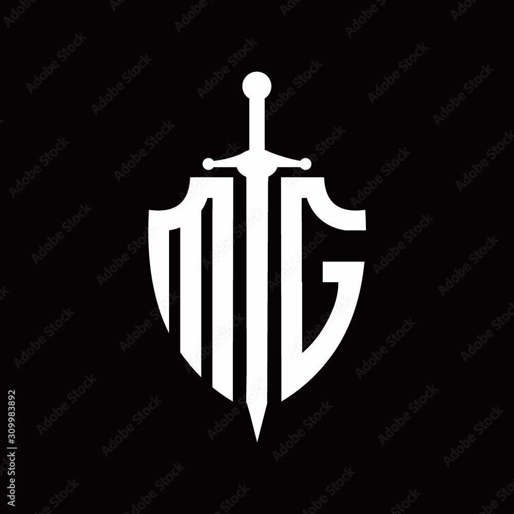 MG logo with shield shape and sword design template Stock Vector ...