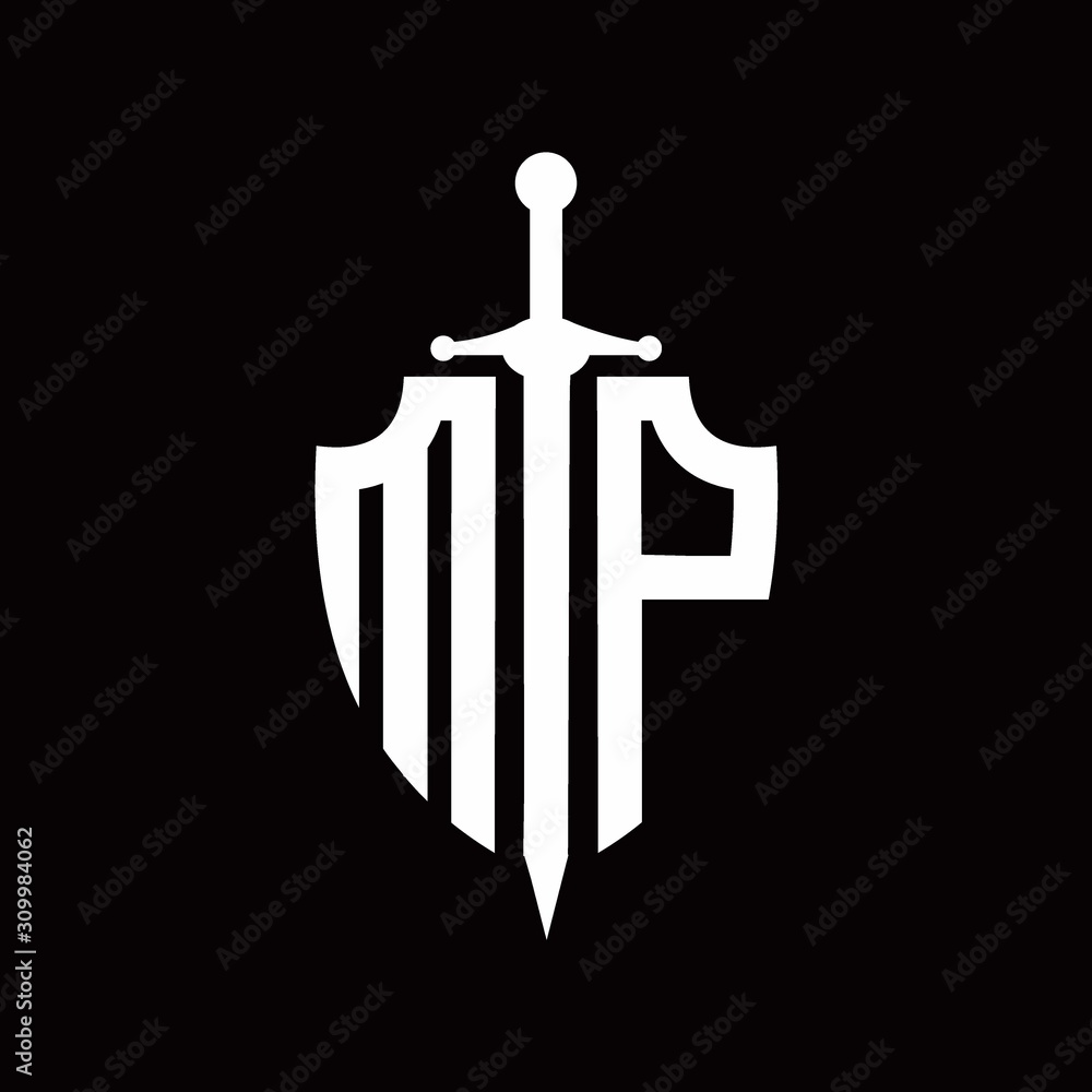 MP logo with shield shape and sword design template Stock Vector ...