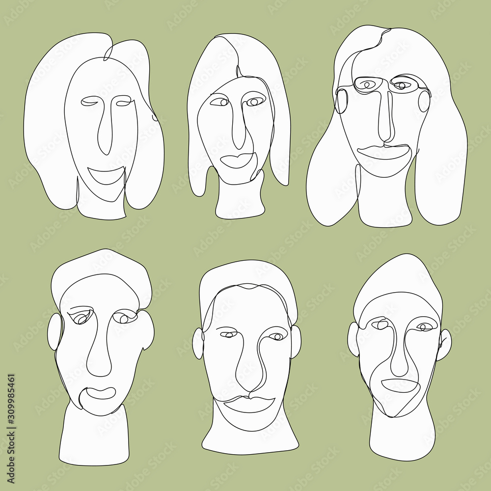 People in one thin line minimalistic style. Continuous one line drawing ...