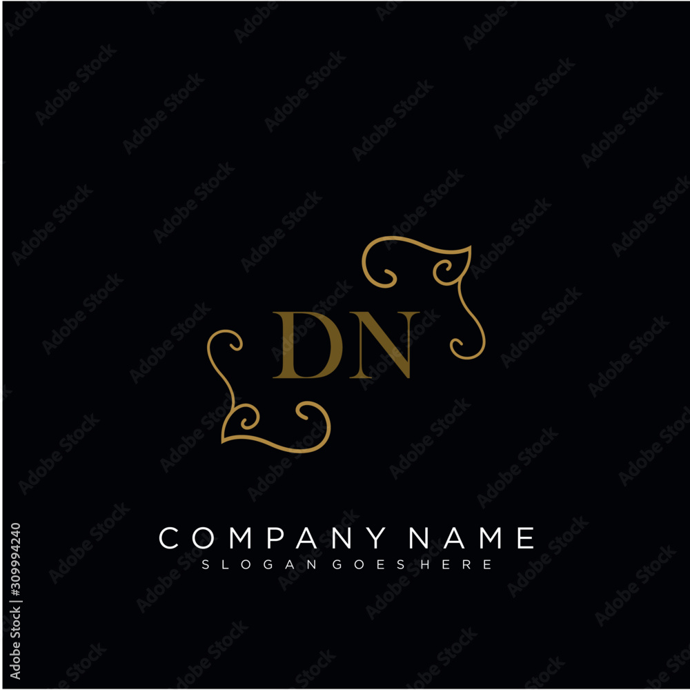 Vetor de Initial letter DN logo luxury vector mark, gold color elegant ...