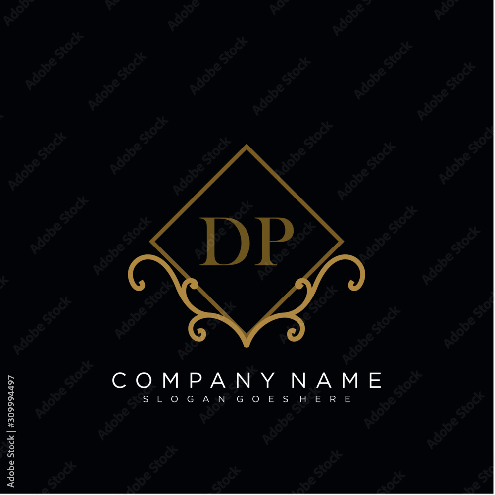 Initial letter DP logo luxury vector mark, gold color elegant classical ...
