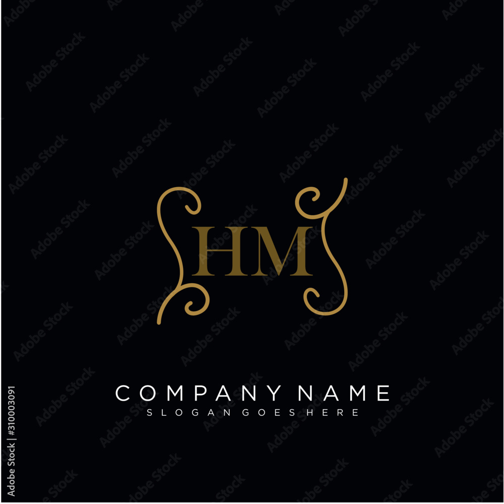 Initial letter HM logo luxury vector mark, gold color elegant classical ...