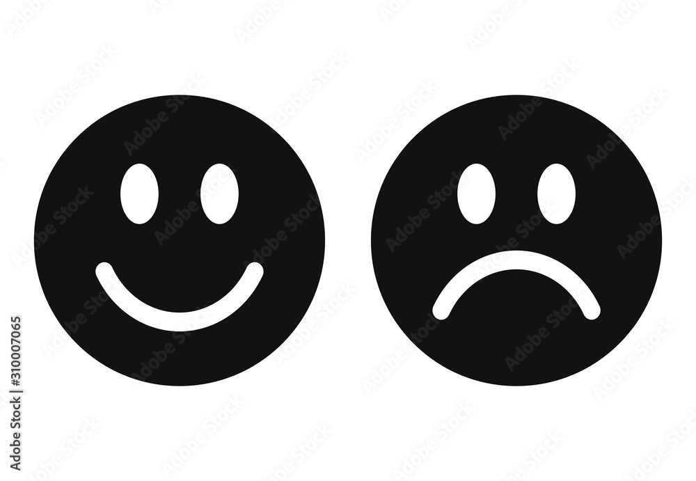 Happy and unhappy emoji vector illustration icon shape symbol. Smile ...