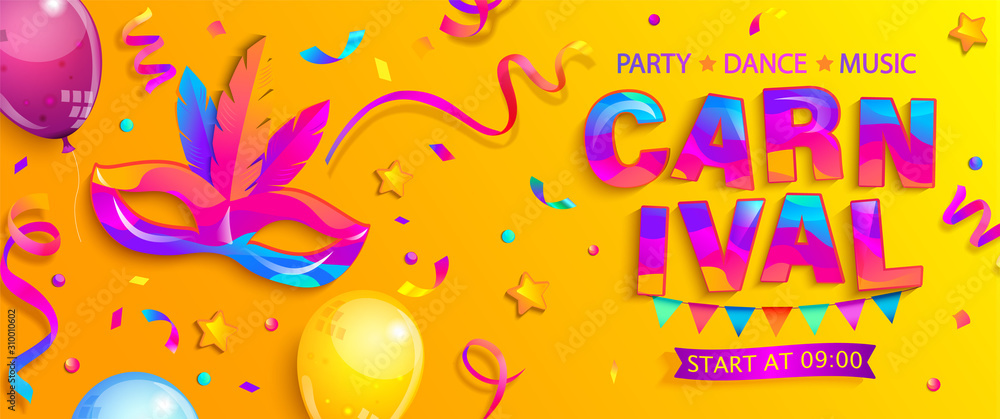 Plakat Banner for fun carnival party.Traditional mask with feathers ...
