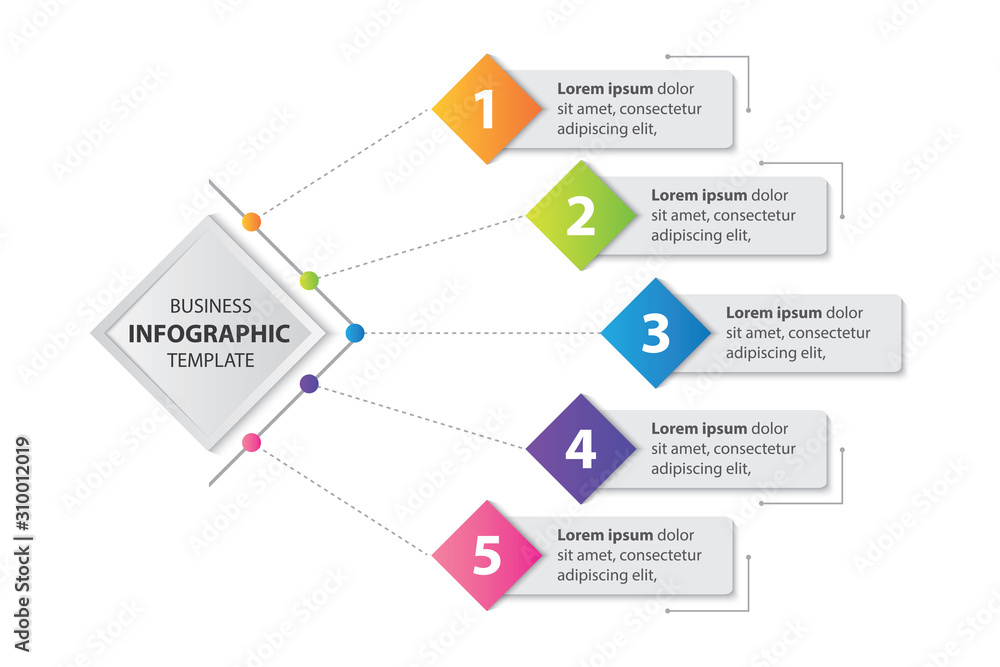colorful timeline infographic with 5 options design template ...