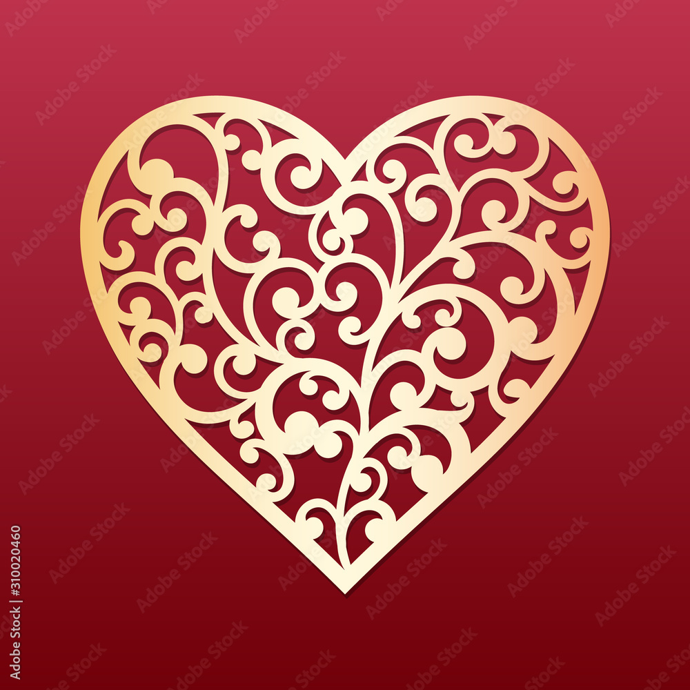 Laser cut heart with swirls pattern. Template for cutting, interior ...