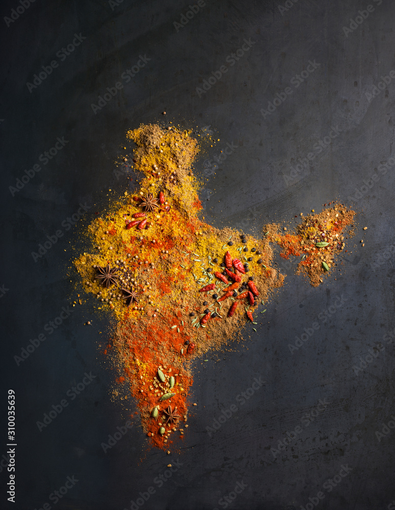Map of India made out of spices Stock Photo | Adobe Stock