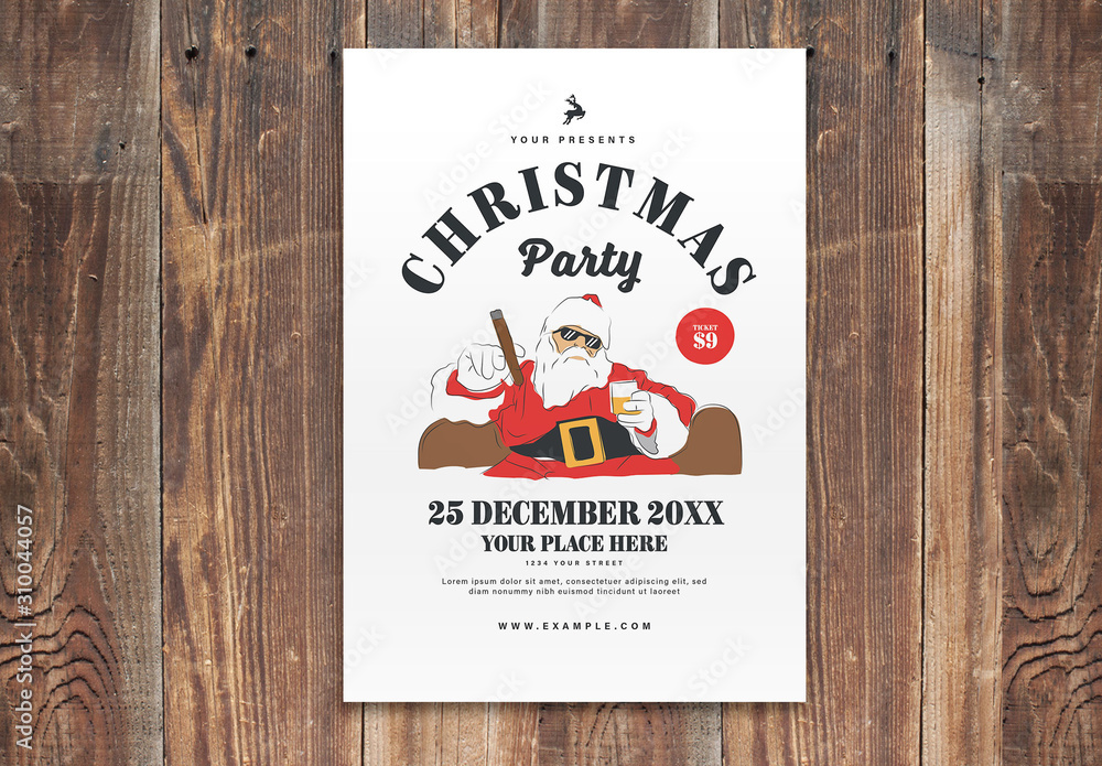 Christmas Party Event Flyer Layout with Funny Santa Illustration Stock ...