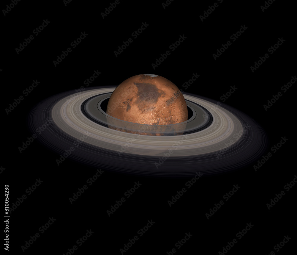 Mars planet of solar system with planetary ring isolated on black ...