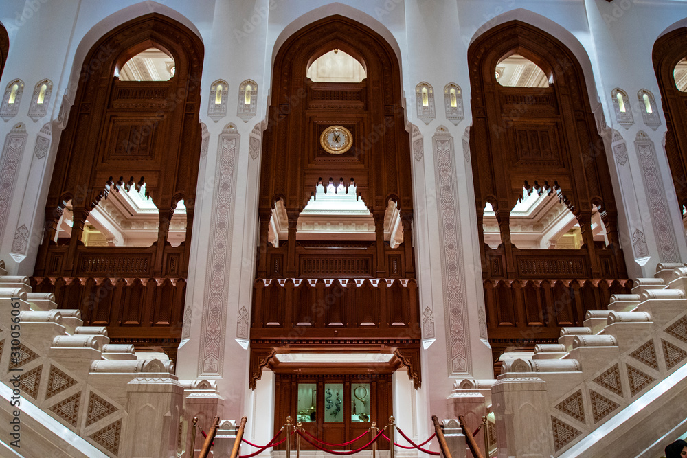 Interior / entrance hall of the Royal Opera House in Muscat, Oman ...