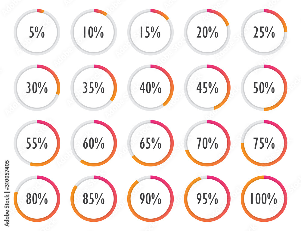 Set of circle percentage diagrams with gradient Stock Vector | Adobe Stock