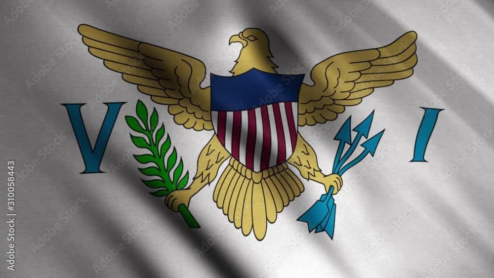 Flag of U.S. virgin Islands. Animation. White flag with large seal of ...