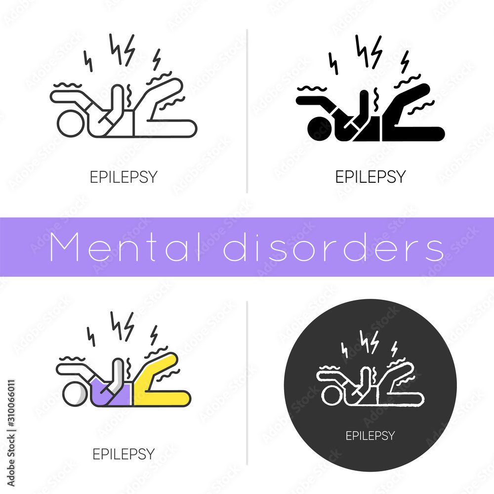 Epilepsy icon. Convulsive seizure. Shaking and tremor. Movement trouble ...