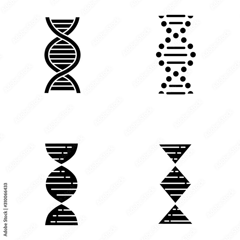 DNA spiral strands glyph icons set. Deoxyribonucleic, nucleic acid ...