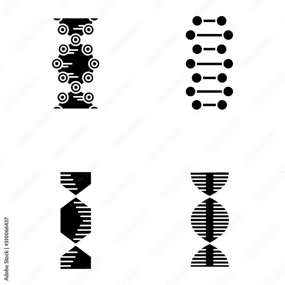 DNA spiral chains glyph icons set. Deoxyribonucleic, nucleic acid helix ...