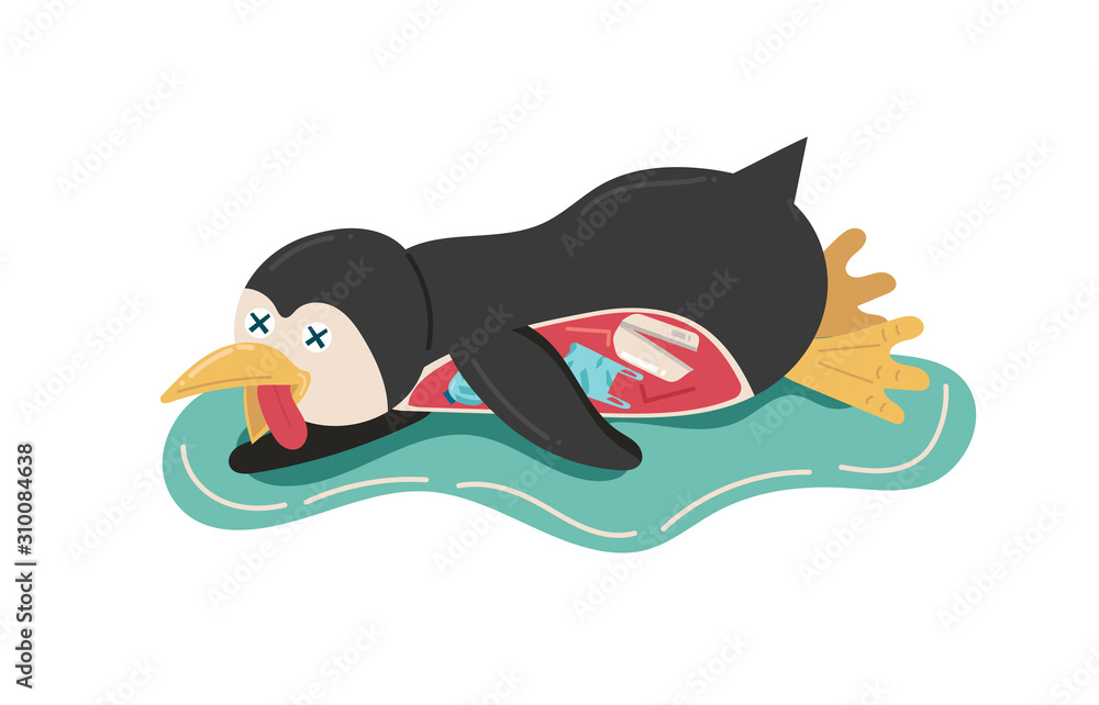 Poster concept of environmental, sea, ocean pollution with plastic waste, bottle, garbage, trash ...