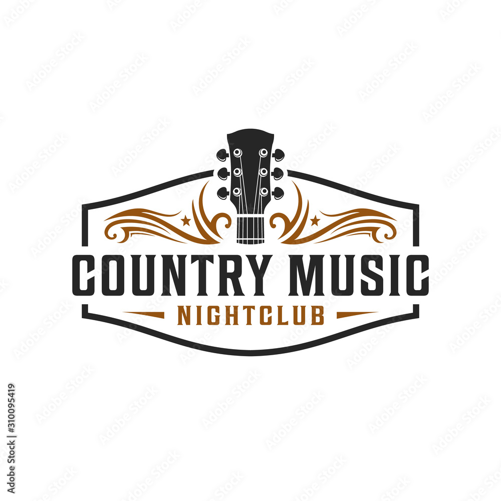 Classic country music, guitar vintage retro logo design Stock Vector ...
