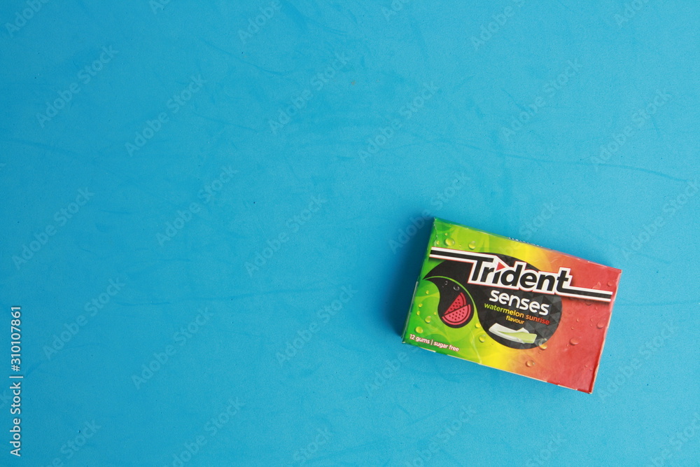 Saragossa Spain. May 18, 2019, package of chewing gum brand tridetn ...