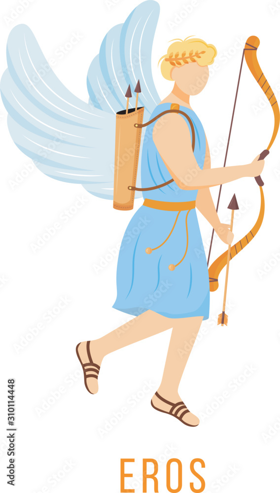 Eros flat vector illustration. God of love and attraction. Ancient ...