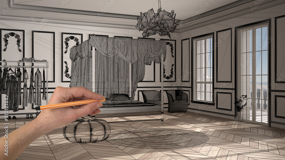 Architect interior designer concept: hand drawing a design interior ...