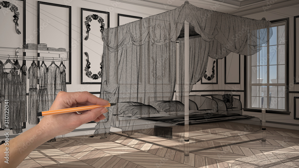 Architect interior designer concept: hand drawing a design interior ...