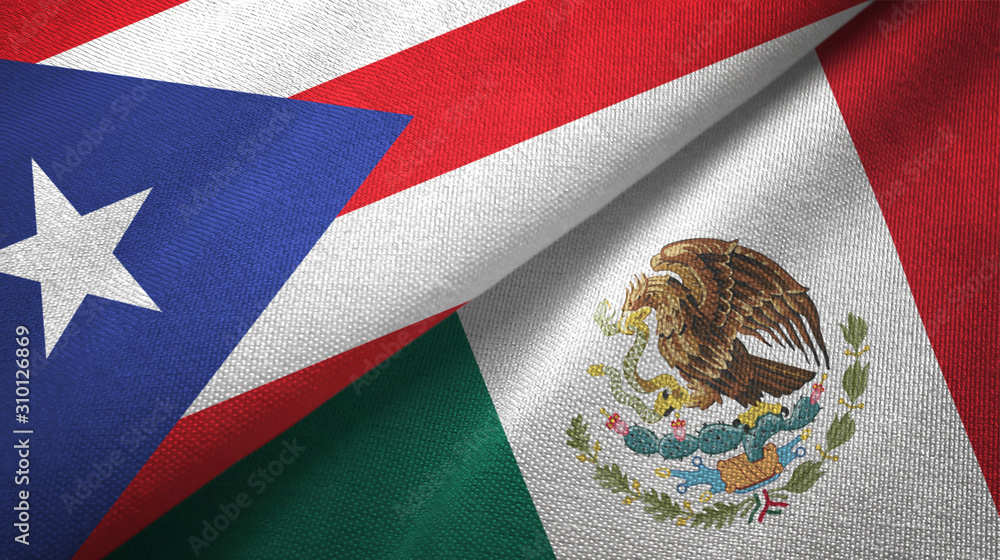 Puerto Rico and Mexico two flags textile cloth, fabric texture Stock ...