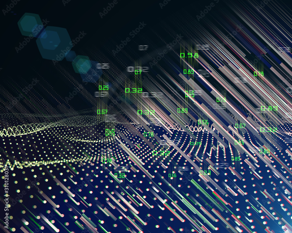 Abstract futuristic background of predictive analysis. Quantum virtual cryptography concept. Big ...