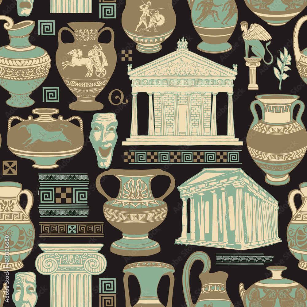Vector seamless pattern on the theme of ancient Greek culture and ...