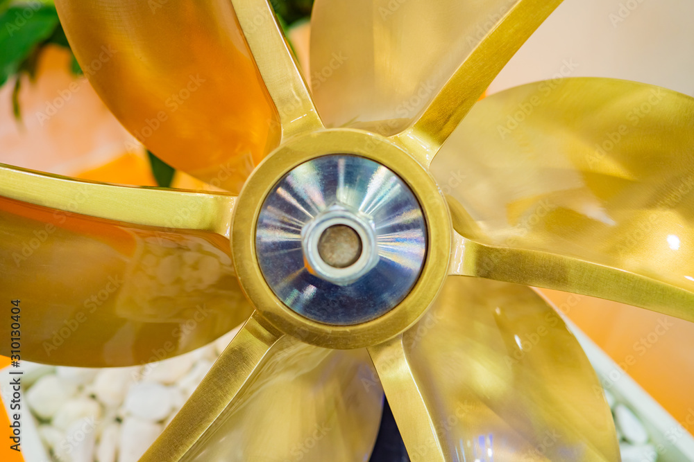Screw propeller on the ship. Boat service. Screw propeller closeup ...
