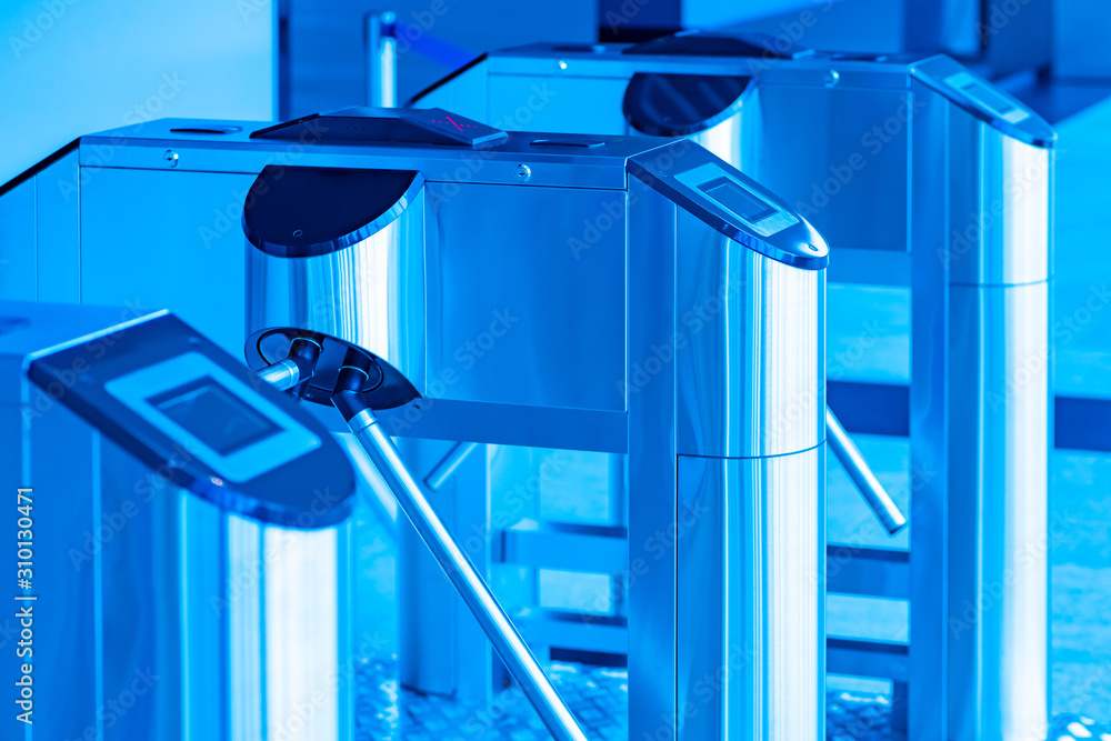 Turnstiles. Providing access control. Entrance with turntables ...