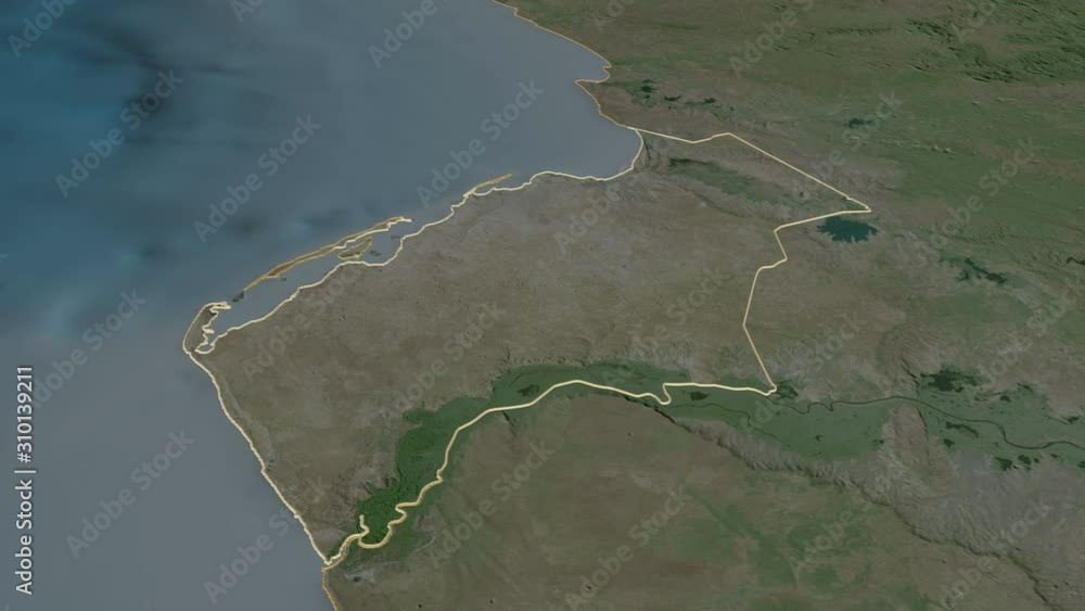Luanda, province with its capital, zoomed and extruded on the satellite ...