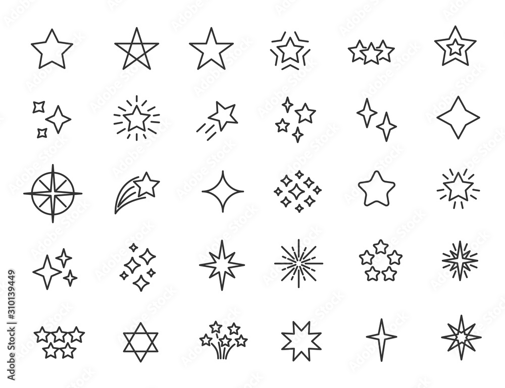 Set of linear stars icons. Stars twinkle icons in simple design. Vector ...