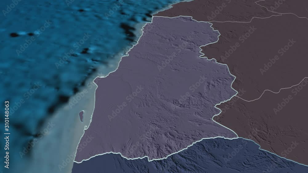 Vidéo Stock Namibe, province with its capital, zoomed and extruded on the administrative map of ...