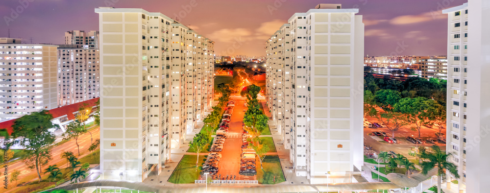 Panoramic top view Eunos neighborhood HDB complex in Singapore at ...