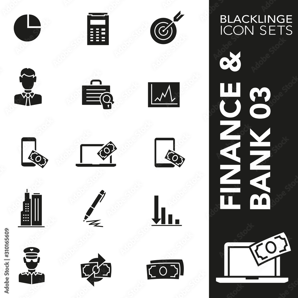 High quality black and white icons of finance and banking. Blacklinge ...