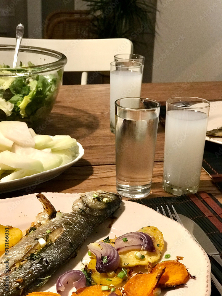 Turkish Bluefish with Raki / Lufer Fish. Traditional Seafood. Stock ...