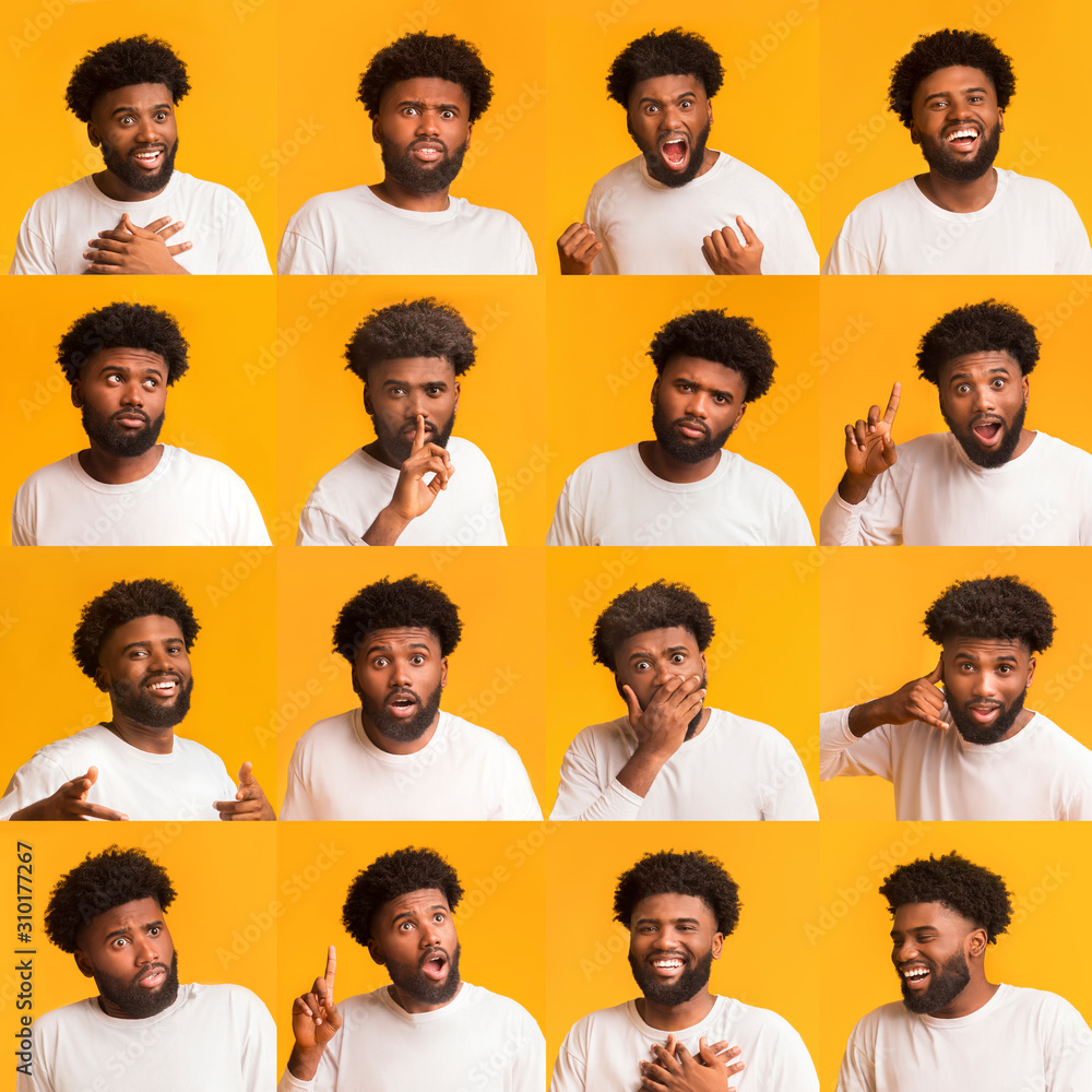Collage of young black man expressions and emotions Stock Photo | Adobe ...