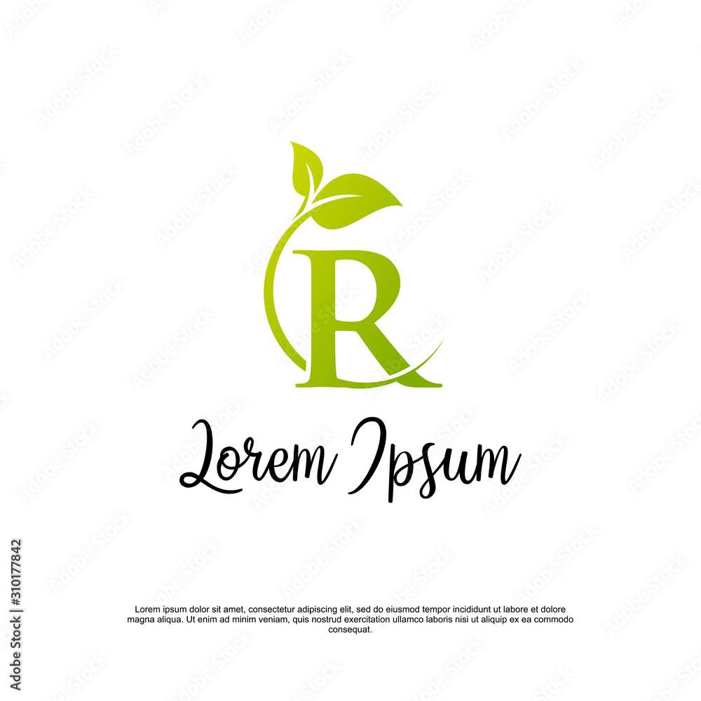 letter R with leaf, Lettering logo Stock Vector | Adobe Stock