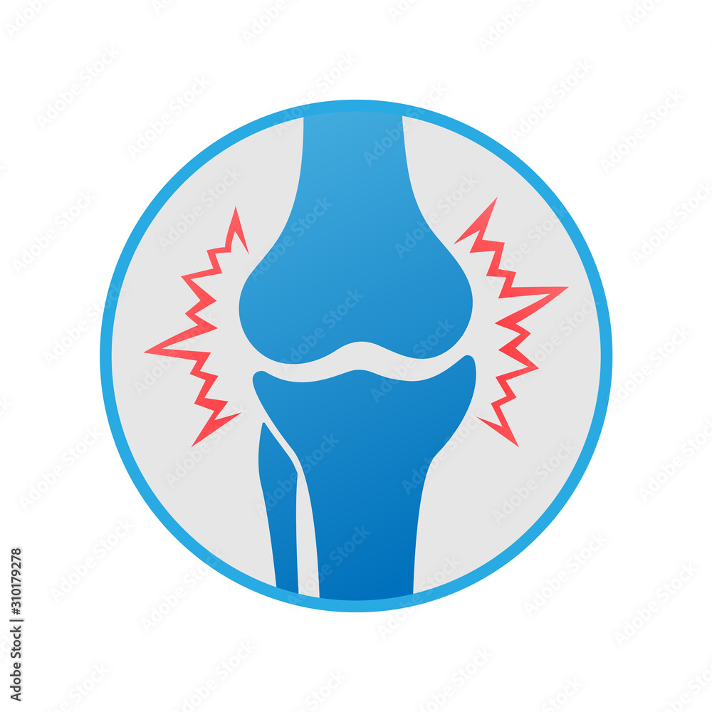 Knees pain. Knee joint inflammation in circle, logo design ...