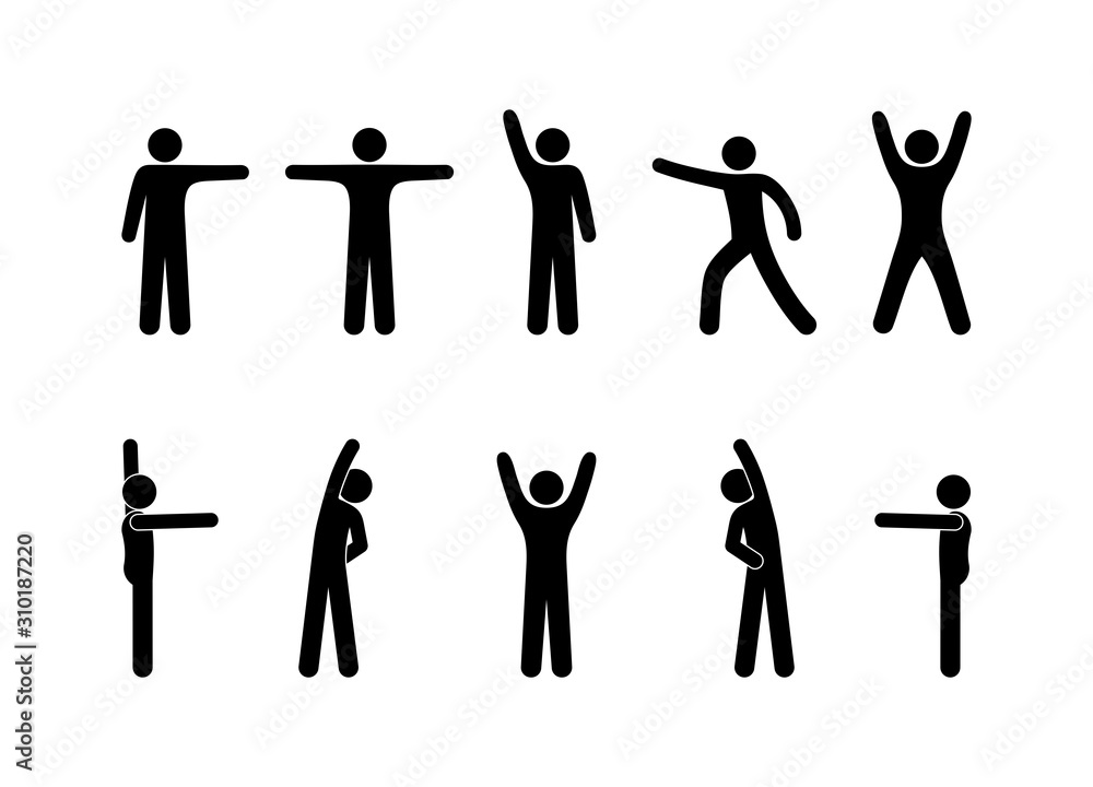 People are engaged in gymnastics, stick figure man is doing exercises ...