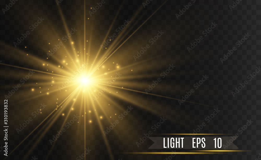 Vector Gold Sparkles, magic, bright light effect on a transparent ...