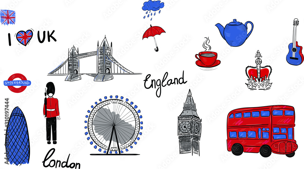set of london landmarks and monuments vector isolated illustration on ...