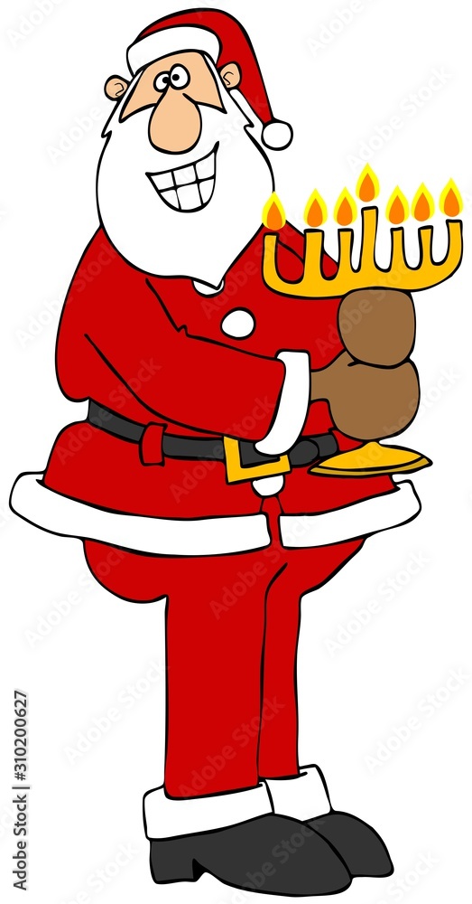 Santa holding a brass Menorah Stock Illustration | Adobe Stock